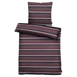 Bettwäsche Apelt "Geo GOTS", lila (aubergine), B/L: 155cm x 220cm, 1 Stk., 1 Stk., Satin (Bio-Baumwolle), B/L: 80cm x 80cm, 2 Stk., Satin (Bio-Baumwolle), Obermaterial: 100% Baumwolle, Bettwäsche, Streifenbettwäsche