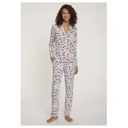 Pyjama Vivance DREAMS, Damen, Gr. 32/34, bunt (bunt, gepunktet), Single Jersey, Obermaterial: 50% Baumwolle, 50% Viskose, Basic schmal lang, V-Ausschnitt, Homewear-Sets, mit Aquarell-Muster