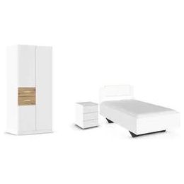 Schlafzimmer-Set Rauch "Komplettzimmer Komplettschlafzimmer Schlafzimmer-Set (3-St.) MAIKA", weiß (alpinweiß, eiche artisan, lederoptik weiß), Schrank Breite 91cm, Höhe 210 + ohne Matratze, B/H: 100cm x 200cm, Schrank Breite 91cm, Höhe 210, Holzwerkstoff, Schlafzimmermöbel-Sets, Schrank 3 Breiten, 2 Höhen, Bett 100 cm, Nachttisch MADE IN GERMANY