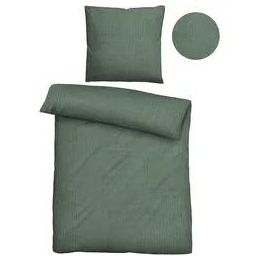 Bettwäsche Biberna "Thea", grün (schilfgrün), B/L: 135cm x 200cm, 1 Stk., 1 Stk., Musselin, B/L: 80cm x 80cm, 2 Stk., Musselin, Obermaterial: 100% Baumwolle, Bettwäsche, feines, weiches + leichtes Gewebe aus 100% Baumwolle,Sommer