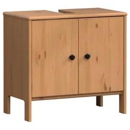 Waschbeckenunterschrank Welltime "Kall", gelb (honigfarben lackiert), B:60cm H:56cm T:33cm, Massivholz, Schränke, Waschtisch aus Kiefer-Massivholz in Weiß oder Braun (honigfarben)