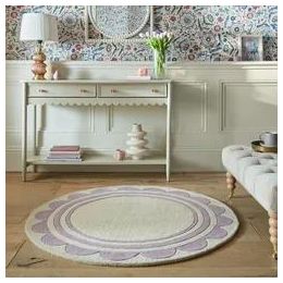 Wollteppich FLAIR RUGS "Lois rund", lila, H:7mm Ø:120cm, Wolle, Teppiche, Lois Wollteppich mit Jakobsmuschelbordüre