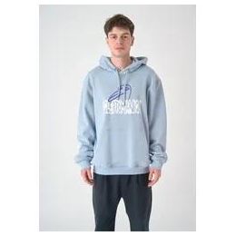 Kapuzensweatshirt Cleptomanicx "Krooked Gulls", Herren, Gr. S, blau (hellblau), 100% Baumwolle, bedruckt, casual, normal, ohne Ausschnitt, Sweatshirts, mit tollem Frontprint