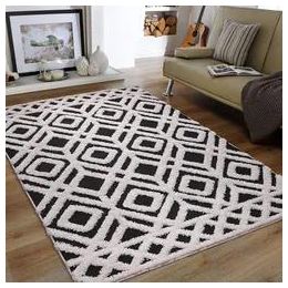 Hochflor-Teppich Sanat "Luxus 3506", beige (hellbeige, schwarz), B:140cm H:30mm L:200cm, Kunstfaser, Teppiche, robuster Langflor, weich, Wohnzimmer, Schlafzimmer
