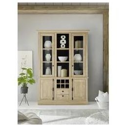 Vitrine Home Affaire "Cornwall, Hochschrank im Landhausstil, Glasvitrine, Eiche Dekor", braun (eiche), B:147 H:214 T:42, Holzwerkstoff, Schränke, Metallgriffe, 147 cm breit, viel Stauraum, in zwei Größen verfügbar