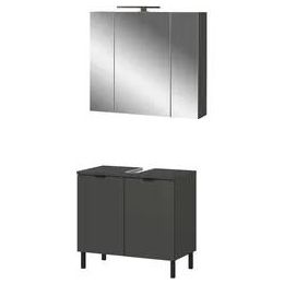 Badmöbel-Set Germania "GW-Arcena", grau (graphit), B:60cm H:200cm T:34cm, Glas, Spanplatte, Kastenmöbel-Sets, mit integrierter LED-Beleuchtung