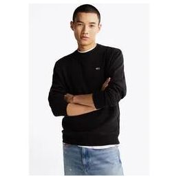 Sweatshirt Tommy Jeans "TJM REG S FLAG CREW", Herren, Gr. XL, schwarz, Sweatware, Obermaterial: 80% Baumwolle, 20% Polyester, unifarben, Casual, regular fit normal, Rundhals, eingesetzt Rippbündchen, Sweatshirts, Mit besticktem Markenlogo auf Brusthöhe