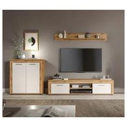 Wohnwand Inosign "Aosta, Breite 255cm, bestehend aus Highboard, Lowboard, Wandboard", weiß (wotan eiche nachbildung, weiß), B:255cm H:159cm T:35cm, Holzwerkstoff, Kastenmöbel-Sets, Wohnwand, Kombination, Anbauwand, Möbel Set, Schrankwand, Möbel Kombi