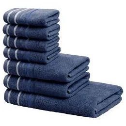 Handtuch Set my home "Niki, Duschtuch, Handtücher und Gästetücher", blau (marine), 7, Walkfrottee, Obermaterial: 100% Baumwolle, Handtuch-Sets, Handtücher mit mehrfarbiger Streifenbordüre, aus 100% Baumwolle, weich