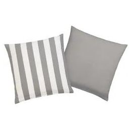 Kissenbezug Andas "Greta", grau, B:40cm L:40cm, Renforcé, Obermaterial: 100% Baumwolle, Kissenbezüge, Kissenhülle mit Wendeoptik, OEKO-TEX und Made in Green zertifiziert