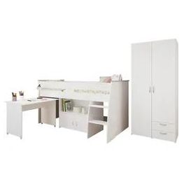 Jugendzimmer-Set Parisot "Reverse 12", weiß, B/H: 90cm x 200cm, Schlafzimmermöbel-Sets, viel Stauraum, platzsparend, Schreibtisch und Kommode integriert