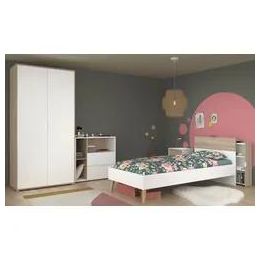 Jugendzimmer-Set Parisot "Aalborg 2", weiß (023, weiß, 157, japanische eiche nachbildung), B/H: 90cm x 200cm, Spanplatte, Schlafzimmermöbel-Sets, ausziehbares Regal am Bett, viel Stauraum, tolle Optik