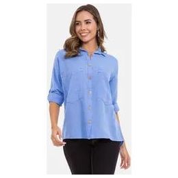 Cipo & Baxx Hemdbluse CIPO & BAXX "Hemdbluse", Damen, Gr. XL, blau, 70% Baumwolle;30% Leinen, unifarben, Casual, relaxed fit normal, mit Knöpfen Manschette, Blusen, mit Kontrastnähten, WH132
