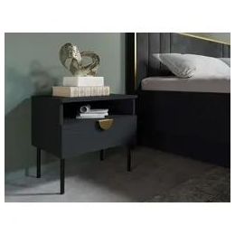 Nachtkonsole Home Affaire "BELLOT 2er Set, Nachttischen mit Schubladen und goldenen Metallgriffen", schwarz (schwarzer graphit), B:50cm H:45,5cm T:34,5cm, Sideboards, zwei Stücke, mit 2 Schubladen, Maße B/T/H: 50/34,5/45,5 cm