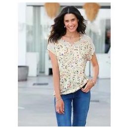 Print-Shirt Inspirationen "Shirt", Damen, Gr. 46, beige (schilf, flamingo, bedruckt), 95% Viskose, 5% Elasthan, gemustert, mehrfarbig, Rundhals, Shirts