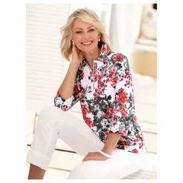 Poloshirt Classic Basics "Poloshirt", Damen, Gr. 38, rot (rot, grau, bedruckt), 100% Baumwolle, geblümt, gemustert, mehrfarbig, Shirts