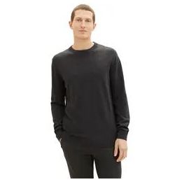 Rundhalspullover Tom Tailor, Herren, Gr. 3XL, schwarz (anthrazit melange), Strick, Obermaterial: 100% Baumwolle, meliert, Casual, regular fit, Rundhals, Bündchen, Pullover, mit Logostickerei