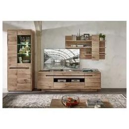Wohnwand Innostyle "BELLANO", braun (außen viking oak nature nb, innen graphit nachbildung), B:322cm H:202cm T:44cm, Glas, Holzwerkstoff, MDF, Kastenmöbel-Sets, inkl. LED-Beleuchtung