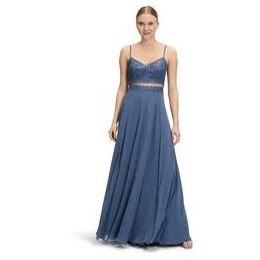 Abendkleid Vera Mont "Vera Mont Damen Abendkleid mit Spitze", Damen, Gr. 36, Normalgrößen, blau (blau stone), Obermaterial: 100% Polyester. Futter: 100% Polyester., Feminin, ausgestellt lang, V-Ausschnitt, Kleider, Dekoelemente