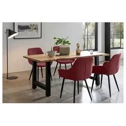 Essgruppe Salesfever "Stilvolle Essgruppe", rot (natur, beere, schwarz, beere, schwarz), Cord, 180,90, Massivholz, Metall, Polyester, Sitzmöbel-Sets, 5-teiliges Massivholz-Set, geölt und doppelt gewachst