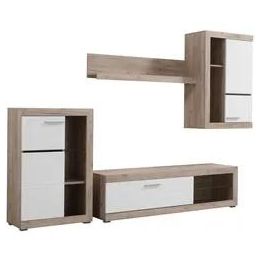 Wohnzimmer-Set Inosign "Rosso Wohnwand, Mediawand, Anbauwand, für TV bis 60', Breite 267 cm", grau (grau eiche), B:266,5cm H:186cm T:41,5cm, Glas, Kunststoff, MDF, Metall, Spanplatte, Kastenmöbel-Sets, Set besteht aus Highboard, TV-board, Wandregal und Hängeschrank