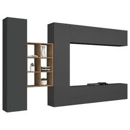 Wohnwand Inosign "Maruska", grau (anthrazit, anthrazit), B:320cm H:180cm T:30cm, Spanplatte, Kastenmöbel-Sets