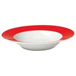 Suppenteller Van Well "Vario", rot (rot, weiß), B:22cm H:7,9cm T:22cm Ø:21,5cm, Porzellan, Speiseteller, Porzellan, spülmaschinen- und mikrowellengeeignet, Ø 21,5 cm