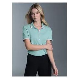 Poloshirt TRIGEMA "TRIGEMA Slim Fit Poloshirt mit kontrastfarbigen Akzenten", Damen, Gr. XXL, blau (gletscher), 94% Baumwolle, 6% Elastan, Basic, Shirts