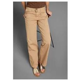 Cargohose DELMAO, Damen, Gr. 42, N-Gr, beige, Web, Obermaterial: 98% Baumwolle, 2% Elasthan, unifarben, figurbetont lang, Hosen, mit modische großen Eingrifftaschen