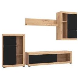 Wohnzimmer-Set Inosign "Rosso Wohnwand, Mediawand, Anbauwand, für TV bis 60', Breite 267 cm", braun (artisan eiche), B:266,5cm H:186cm T:41,5cm, Glas, Kunststoff, MDF, Metall, Spanplatte, Kastenmöbel-Sets, Set besteht aus Highboard, TV-board, Wandregal und Hängeschrank