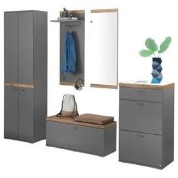 Kompaktgarderobe "Lancaster Dielen", bunt (grau), B:240cm H:206cm T:37,2cm, SET ONE BY Musterring, Schränke, bestehend aus 5 Teilen, in zwei Farben erhältlich, Gesamtbreite 240 cm