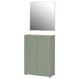Garderoben-Set Germania "Alviano", grün (taupegrün, navarra, eiche, nachbildung), ohne Garderobenpaneel, Glas, Spanplatte, Kastenmöbel-Sets, mit eckigem Spiegel, optional mit Hakenpaneel, Made in Germany