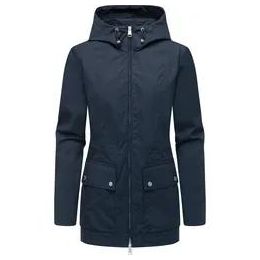 Outdoorjacke Ragwear "Monadetta A", Damen, Gr. XL (42), blau (navy), Obermaterial: 65% Polyester, 35% Baumwolle, Innenfutter: 100% Polyester, A-Linie Po-bedeckend, hoch geschlossener Ausschnitt, Ärmel ohne Ärmelschlitz abgesteppte Kante krempelbar, Jacken, Leichte Kapuzenjacke für die Übergangszeit