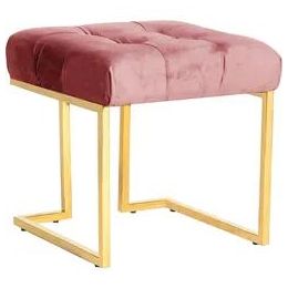 Polsterhocker Kayoom "Hocker Rarity 125, Edler Touch durch goldenes Gestell", rosa (altrosa), B:48 H:48 T:48, Bezug: 100% Polyester (Samt) Gestell: Edelstahl, Hocker, eckig, samtweich, gesteppt, mit Zierknöpfen, Edelstahlgestell