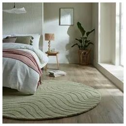 Wollteppich FLAIR RUGS "Mesmerise, rund & abstrakt", gr&uuml;n (salbei), H:14mm &Oslash;:160cm, Wolle, Teppiche, Wollteppich mit Hoch-Tief Effekt, abstrakt