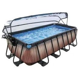 Framepool EXIT "inkl. Poolabdeckung und Wärmepumpe", braun, B:200cm H:100cm L:400cm, Schwimmbecken, 5-tlg., BxLxH: 200x400x100 cm, mit Sandfilteranlage und Poolleiter