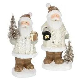 Dekofigur I.GE.A. "Nikolaus aus Keramik, 2er Set", gold (weiß, gold), B:7cm H:21cm, Keramik, Dekofiguren, Mit Baum Laterne Geschenk Figur Dekoration Weihnachtsdeko