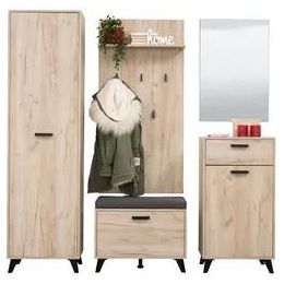 Garderoben-Set Inosign "Umbria, Flurmöbel, Dielenmöbel, Breite 175 cm, in Grau Eiche", grau (grau eiche), B:175cm H:192cm T:35cm, Kunststoff, Metall, Spanplatte, Kastenmöbel-Sets, (Set, 5-St) inkl. 2 Schränke, Sitzbank, Garderobenpaneel und Spiegel
