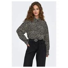 Hemdbluse Only "ONLKATTY LIFE L/S LOOSE SHIRT PTM", Damen, Gr. S (36), schwarz (schwarz aop:katty animal), Web, Obermaterial: 100% Polyester, bedruckt, loose fit, Blusen