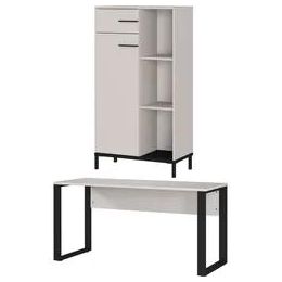 Büromöbel-Set Germania "GW-Rovigo", beige (kaschmir, schwarz), B:229cm H:120cm T:60cm, Metall, Spanplatte, Arbeitsmöbel-Sets, Schreibtisch mit Knieblende, Made in Germany