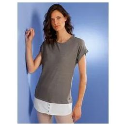 CRÉATION L 2-in-1-Shirt CREATION L PREMIUM "Leinen-Viskose-Shirt", Damen, Gr. 46, grau (taupe, ecru), 55% Leinen, 45% Viskose, unifarben, Rundhals, Shirts