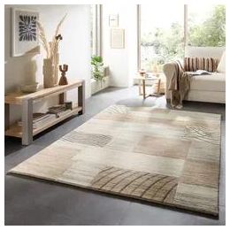 Wollteppich Theko "Nakarta 2", beige, B:300cm H:12mm L:400cm, Schurwolle, Teppiche, reine Wolle, handgeknüpft, Patchworkdesign, meliert