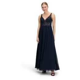 Abendkleid Vera Mont "Damen Abendkleid mit Stickerei", Damen, Gr. 42, Normalgrößen, blau (night sky), Obermaterial: 100% Polyester. Futter: 100% Polyamid., Feminin, ausgestellt lang, V-Ausschnitt, Kleider, Glitzersteine