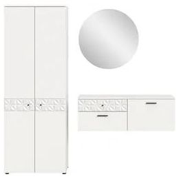 Garderoben-Set Inosign "VICENZA, 3-tlg., mit foraler Ornamentabsetzung in der Front", weiß, B:195cm H:192cm T:34cm, Kastenmöbel-Sets, best. aus.: Garderobenschrank, Schuhschrank und Spiegelschrank