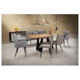 K+w Komfort & Wohnen Essgruppe K+W KOMFORT & WOHNEN "Giacomo I", grau (stahl, lightgrau,), Flachgewebe 775 Leder CLOUD, Synchron-Auszug, Länge Esstisch: 160cm,Länge Esstischmaximal: 200cm,Breite/Sitzbreite Bank: 177cm, Sitzmöbel-Sets, 2 Stühle und Bank, 2 Armlehnenstühle Stoff 775, Tisch 160 oder 180 cm