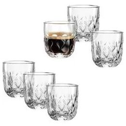 Espressoglas Leonardo "GOCCE, 90 ml, 6er-Set", transparent, H:5,6cm Ø:5,2cm, Glas, Trinkgefäße, 2. Variante, mit Tropfenrelief