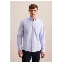 Businesshemd Seidensticker, Herren, Gr. XXL45, normale Ärmellängen, blau (mittelblau), 100% Baumwolle, unifarben, regular fit, 2-Knopf-Manschette, Hemden, Regular 1/1 Button-Down-Kragen Uni