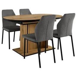 Essgruppe OTTO HOME "Basel, Tischgruppe mit Ausziehtisch", grau (eichefarben, anthrazit,), Webstoff, Auszugsplatte, Sitzmöbel-Sets, BESTSELLER, Sitzgruppe, Tisch, Stühle, ovale Tischplatte, Säulentisch