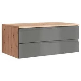 Waschbeckenschrank ByLiving "Shape", braun (artisan eiche), B:80cm H:33cm T:47cm, FSC-zertifizierter Holzwerkstoff, Schränke, Waschbeckenunterschrank, für Aufsatzbecken mit asymetrischer Hochglanz Front, 2 Schubkästen