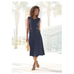 Midikleid Lascana, Damen, Gr. 40, N-Gr, blau, Jersey, Obermaterial: 95% Polyester, 5% Elasthan, unifarben, Modisch, figurumspielend kniebedeckend, Rundhals, Kleider, mit dekorativen Riegeln und goldenen Zierknöpfen, bügelfrei